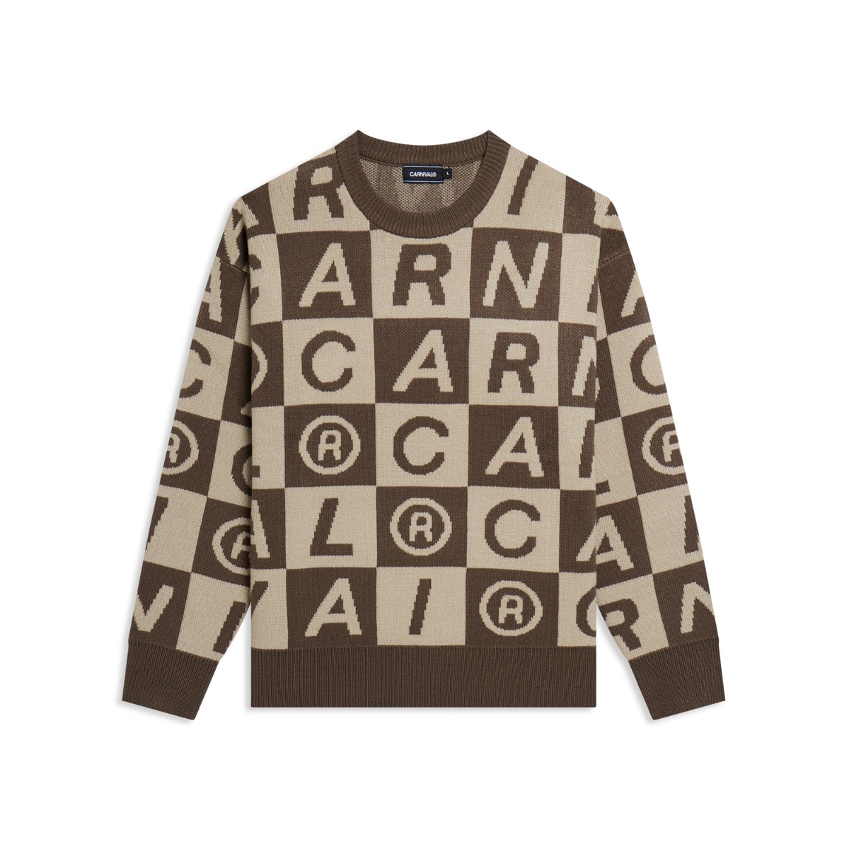 CARNIVAL FW25 CHECKERED KNITTED SWEATER BROWN