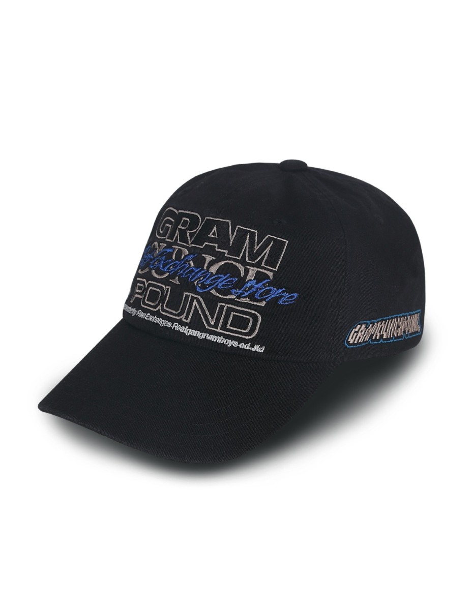 GRAM OUNCE POUND (GOP) Typo overlapped 6-panel cap BLK