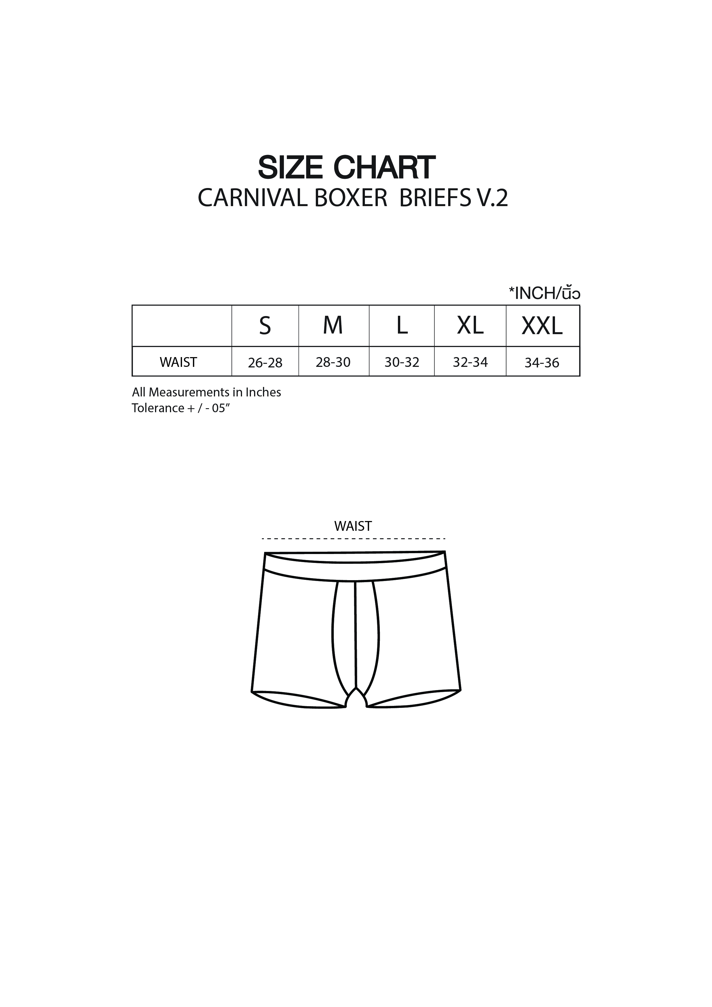 CARNIVAL BOXER BRIEFS V.2 size chart