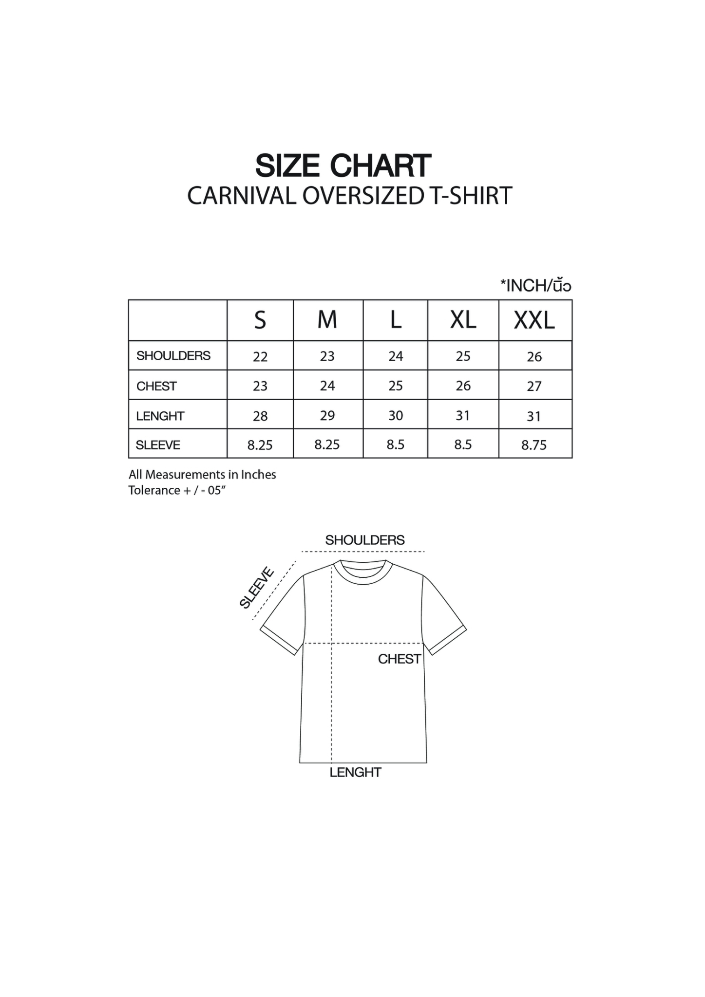 Carnival x ขายหัวเราะ | Size Chart